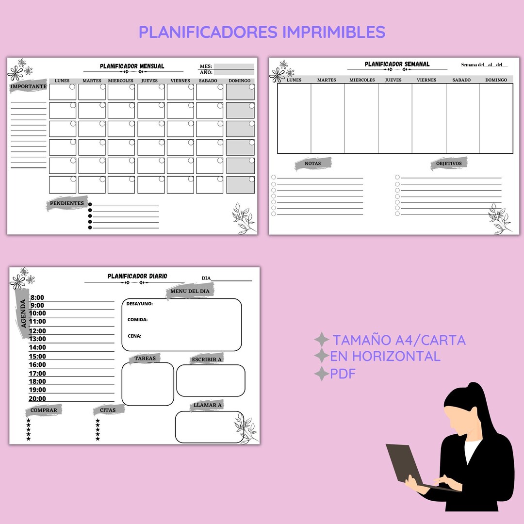 Printable Planners/ A4 and Letter Sizes/ Horizontal - Etsy