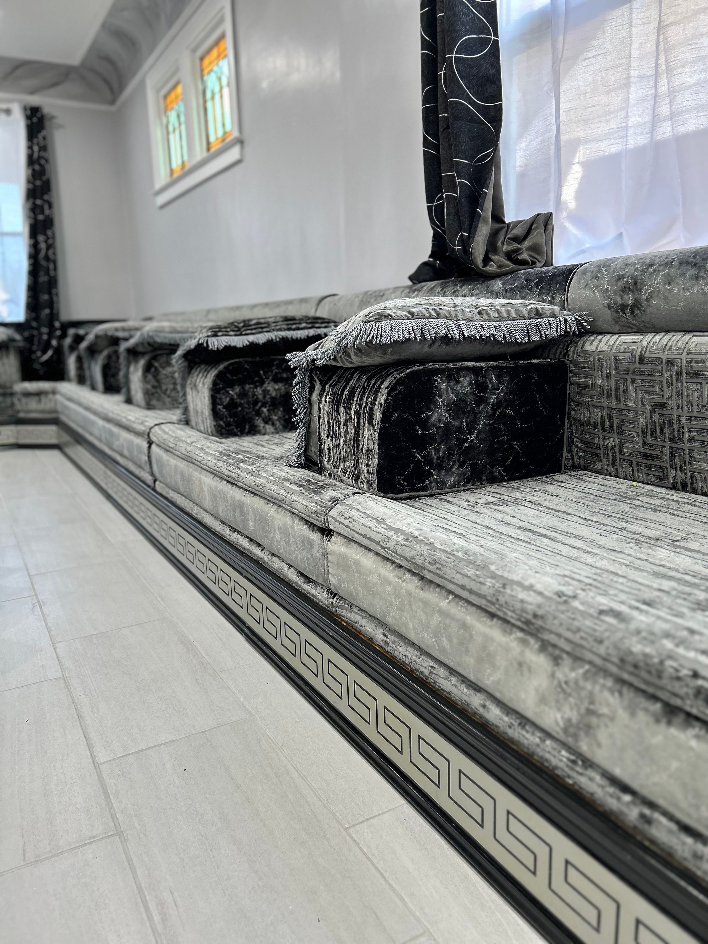 Light Dark Grey Velvet Luxurious, Tone on Tone Grey Velvet Upholstery ...