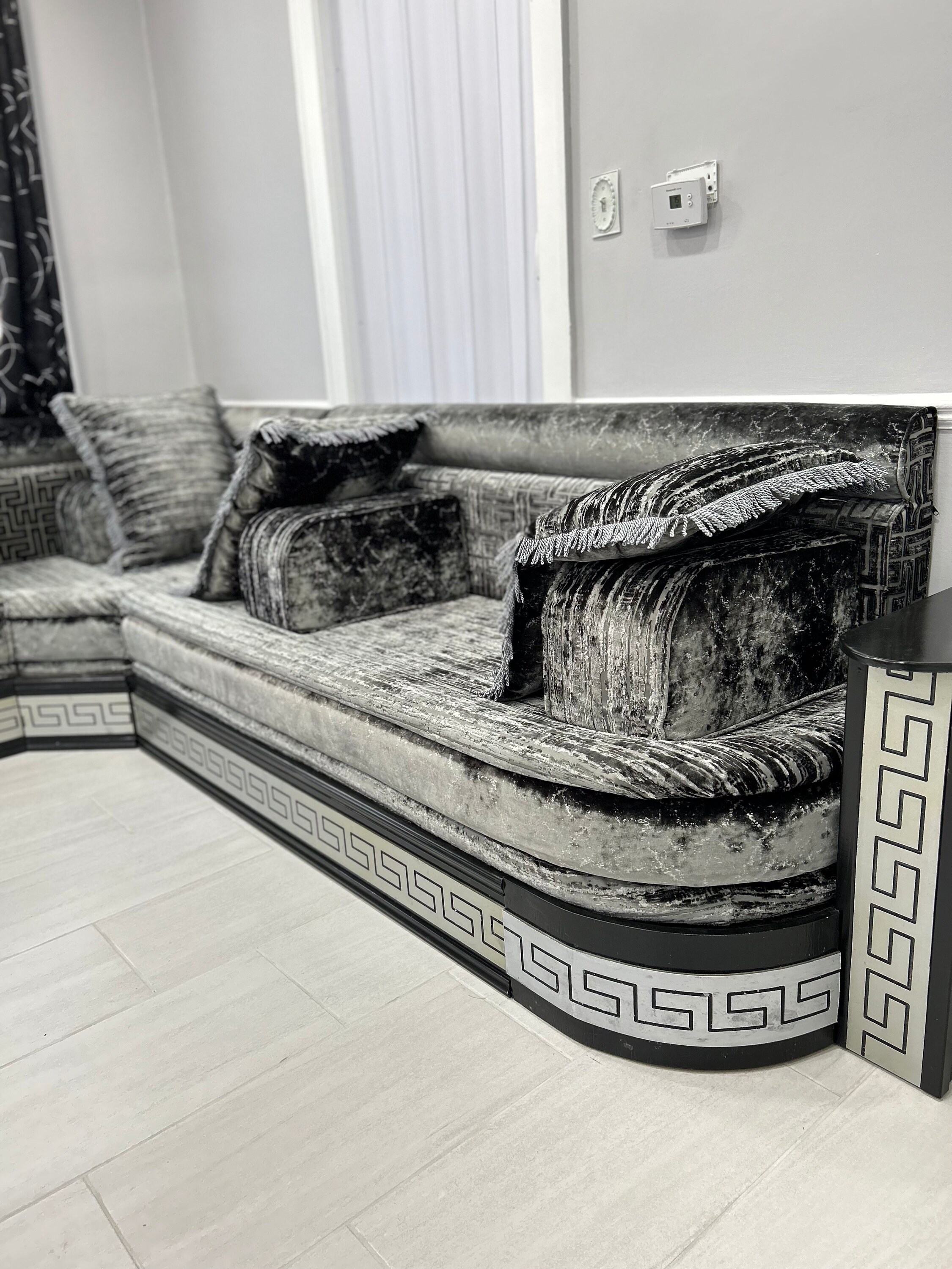 Light Dark Grey Velvet Luxurious, Tone on Tone Grey Velvet Upholstery ...