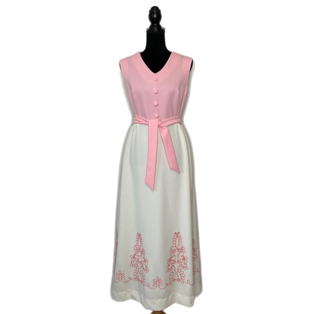 Vintage 1960's Edith Flagg Pink and White Sleeveless Dress Women's Size ...