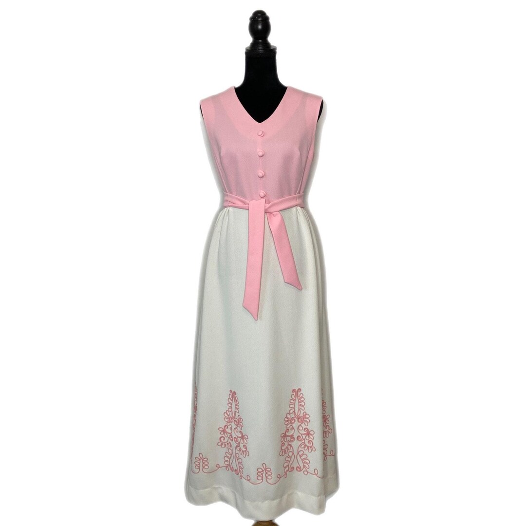 Vintage 1960's Edith Flagg Pink and White Sleeveless Dress Women's Size ...