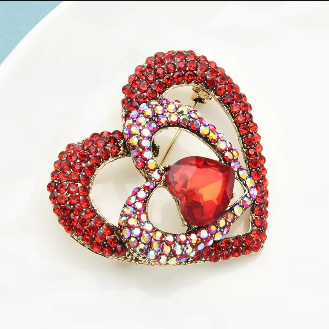 Beautiful Rhinestone Heart Brooch Great Gift for Mothers Day Valentines ...