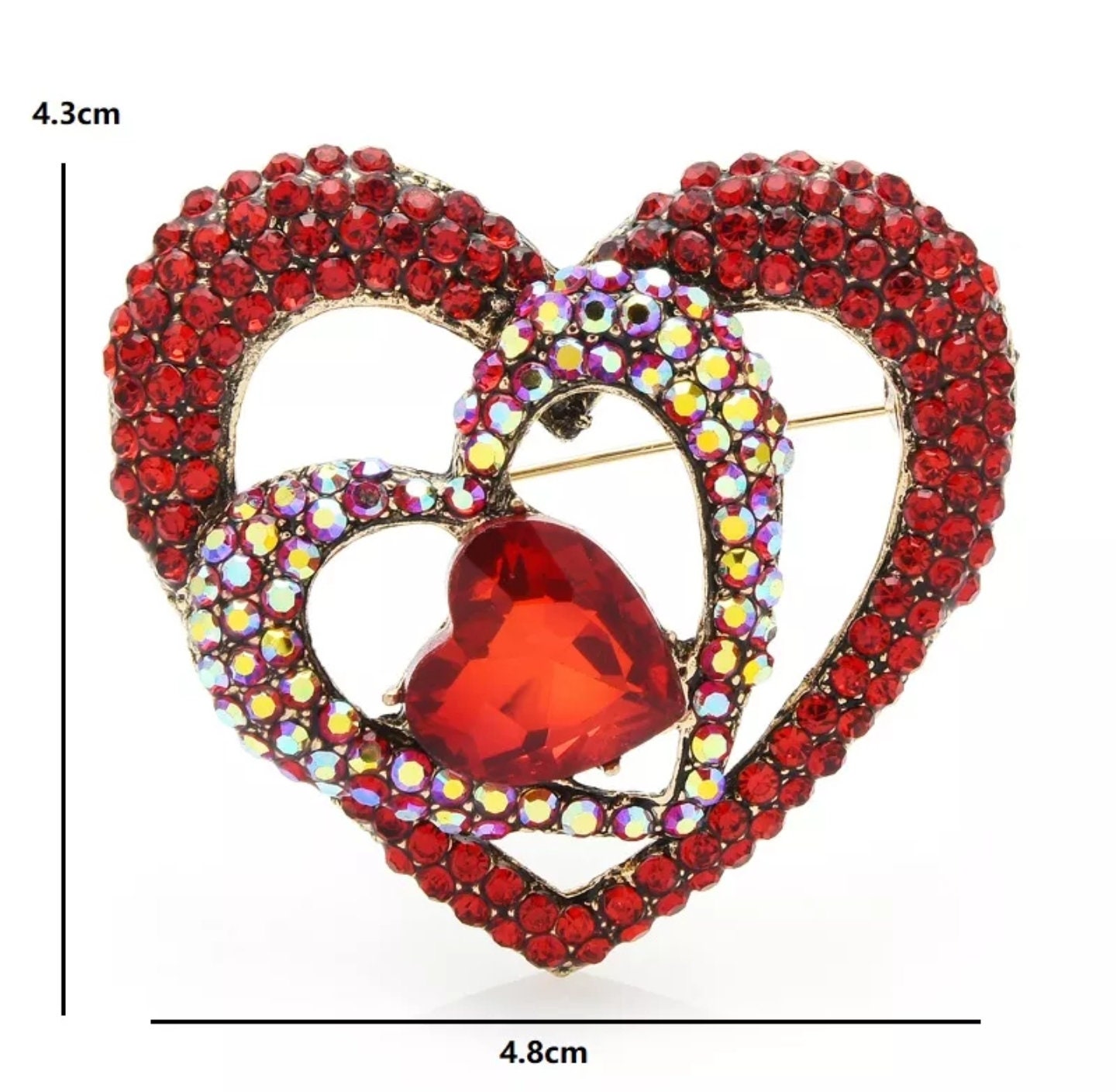 Beautiful Rhinestone Heart Brooch Great Gift for Mothers Day Valentines ...