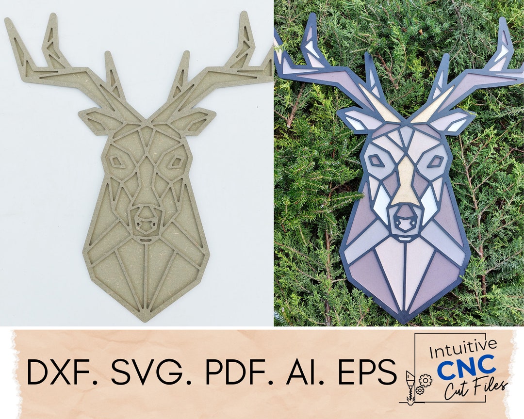 DXF Stags Head/ Polygonal Animal SVG File/ DXF Stags Head File/ Ai Deer ...