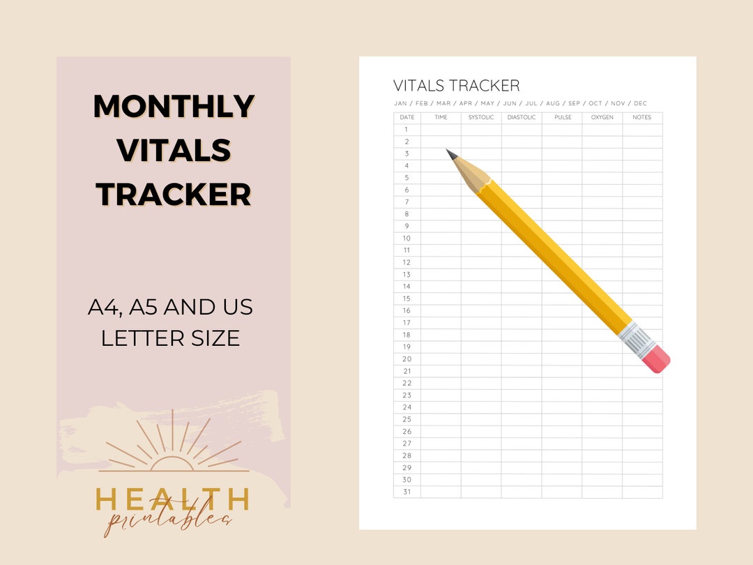 Monthly Vitals Tracker Printable Blood Pressure Log Vitals - Etsy