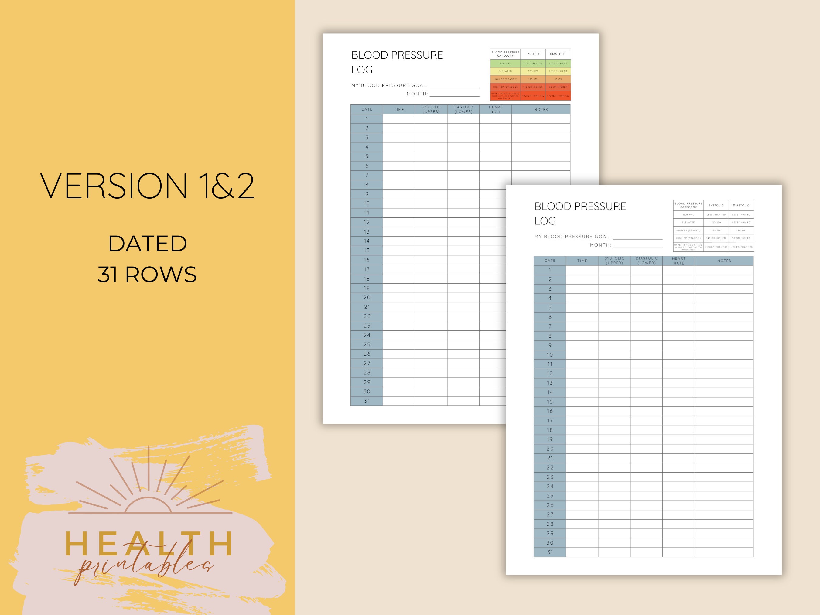 Printable Blood Pressure Log, Comprehensive Health Tracker for Medical ...