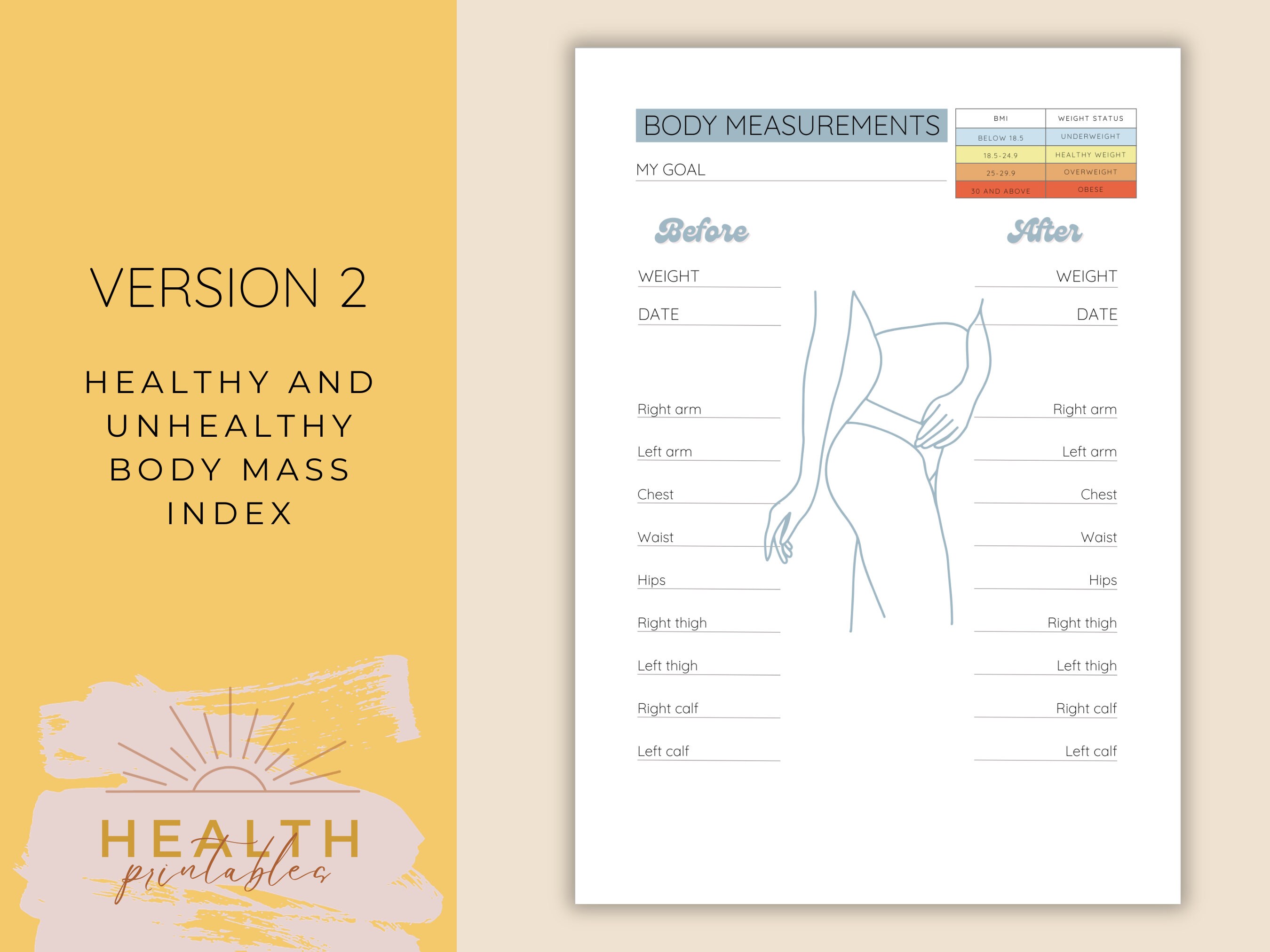 Printable Body Measurement Tracker, Great for Personal Health Goals ...