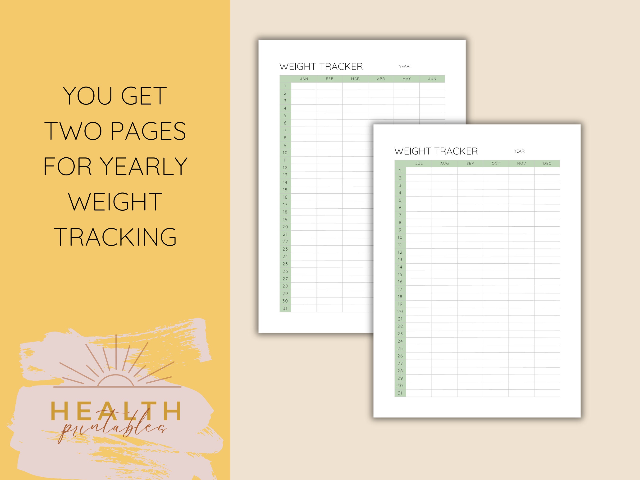 Yearly Weight Loss Tracker Printable, Ideal for Health Goals, Great for ...