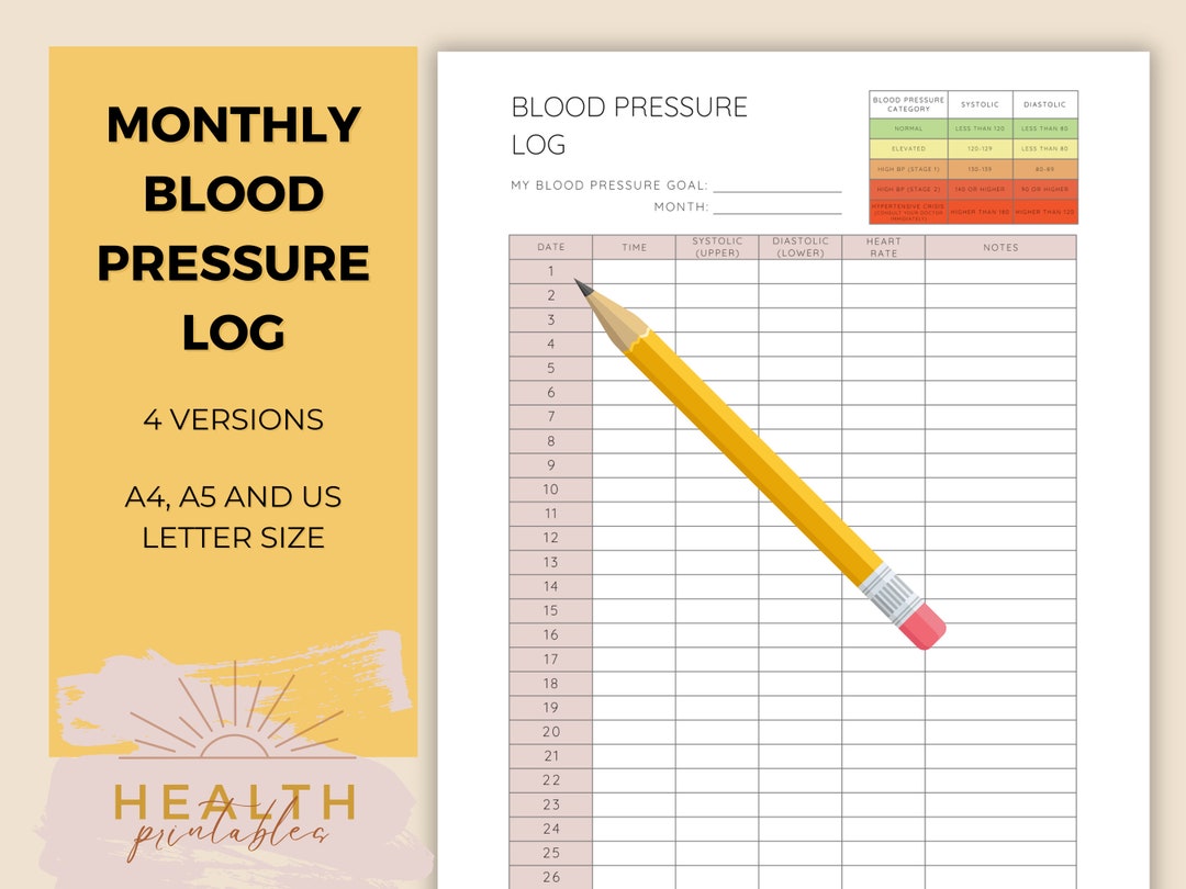 Printable Blood Pressure Log, Comprehensive Health Tracker for Medical ...