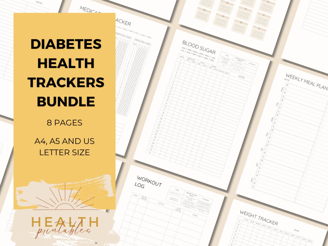 Printable Diabetes Health Trackers, Blood Sugar, Weekly Meal Planner ...
