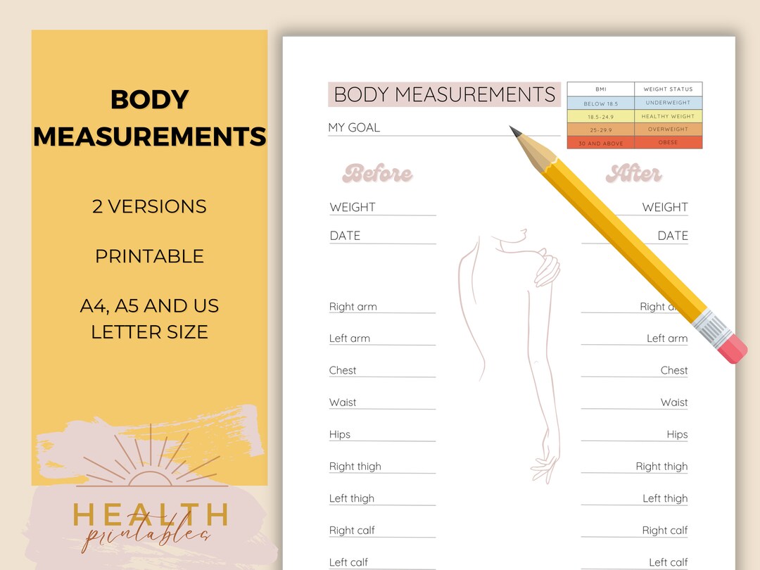 Printable Body Measurement Tracker Great for Personal Health - Etsy