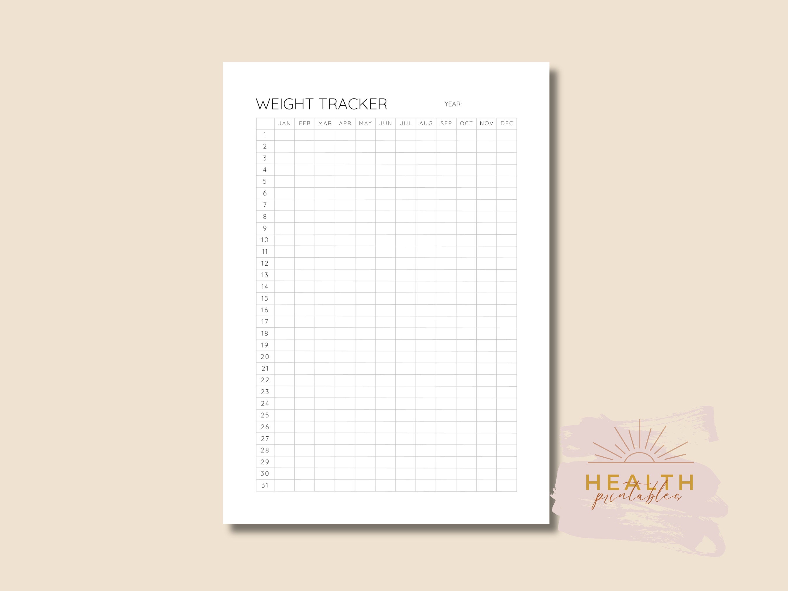 365 Day Weight Tracker Printable, Yearly Weight Track, Weight Loss ...