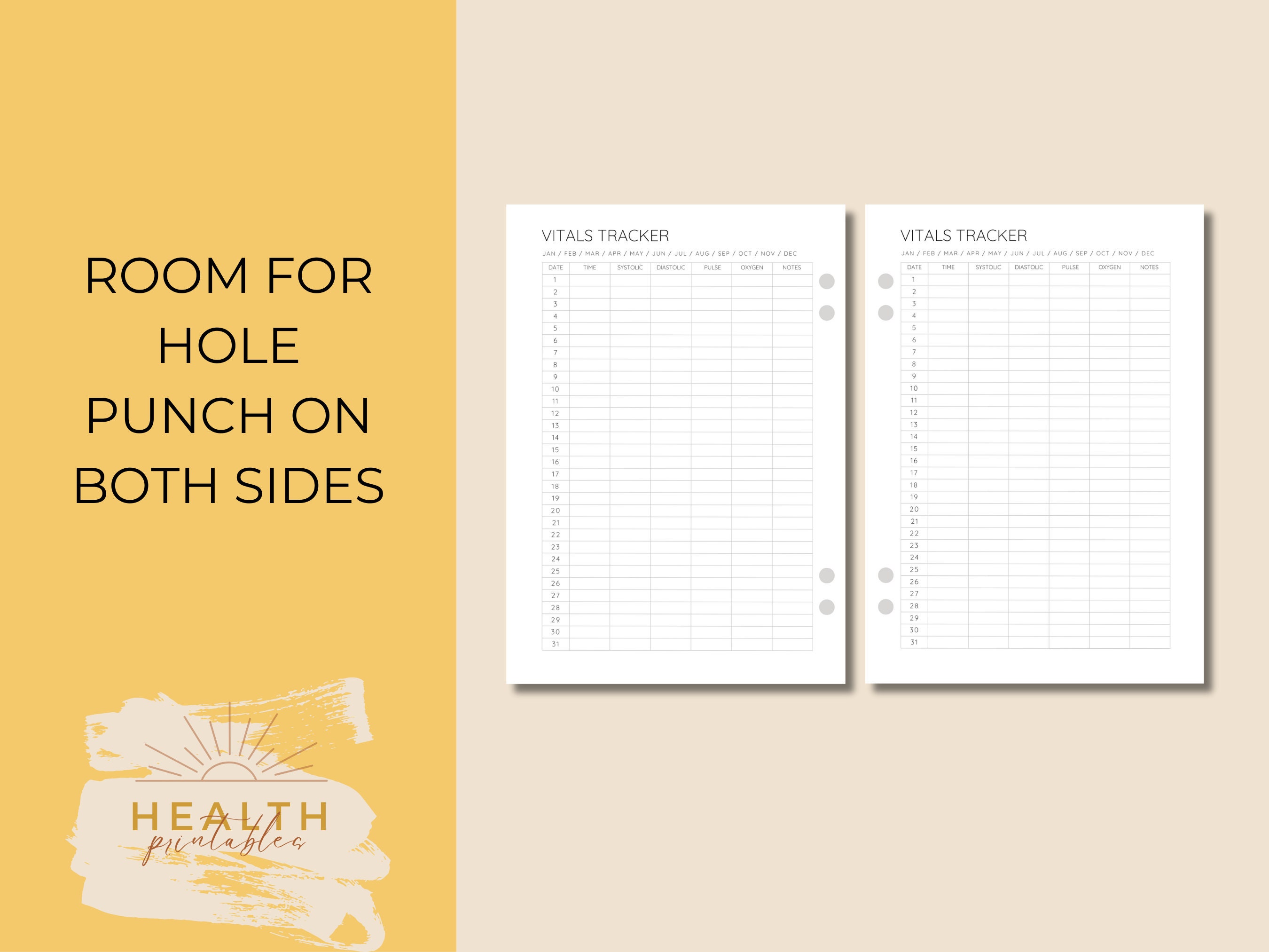 Monthly Vitals Tracker Printable, Blood Pressure Log, Vitals Signs ...