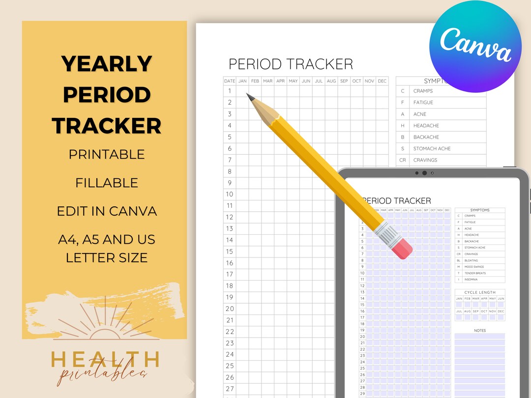 Printable Yearly Period Tracker Health Tracker Menstrual - Etsy