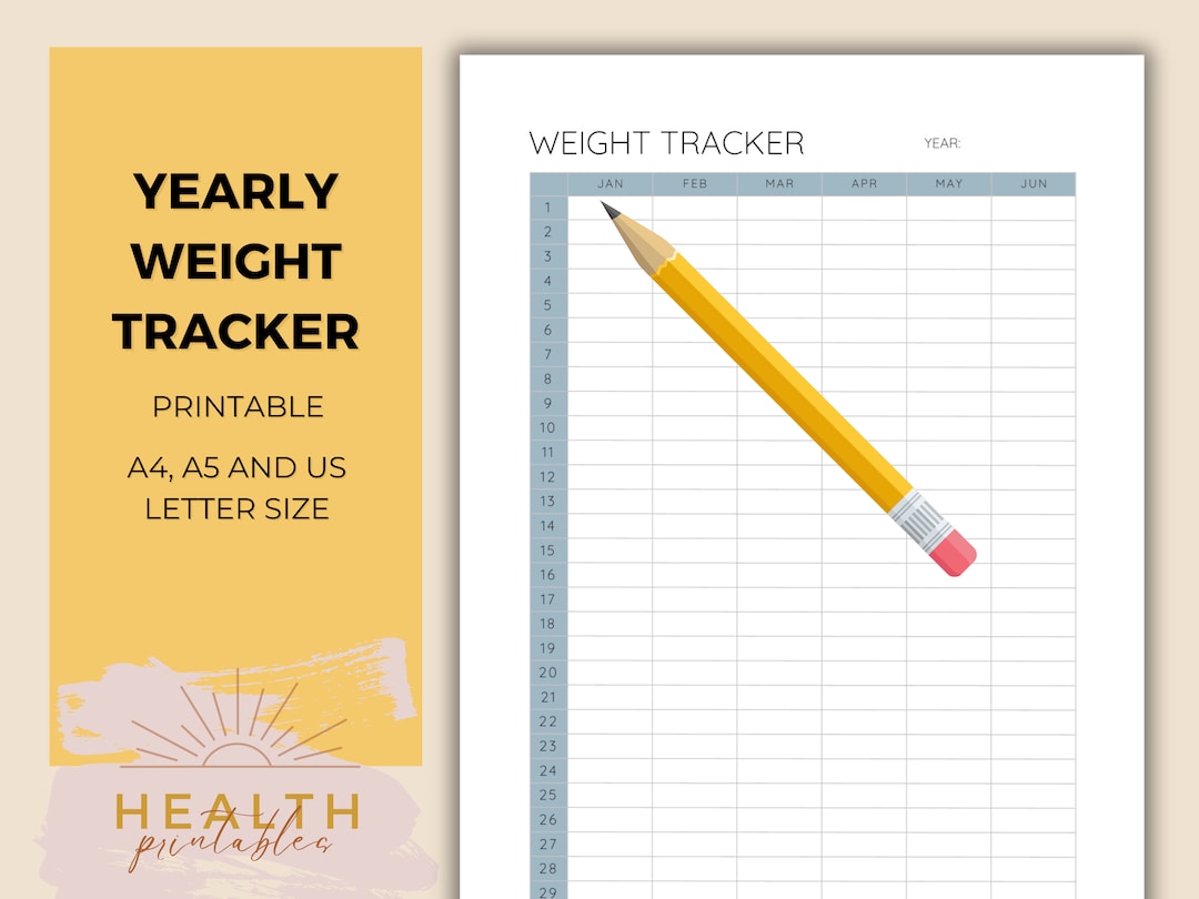Yearly Weight Loss Tracker Printable, Ideal for Health Goals, Great for ...