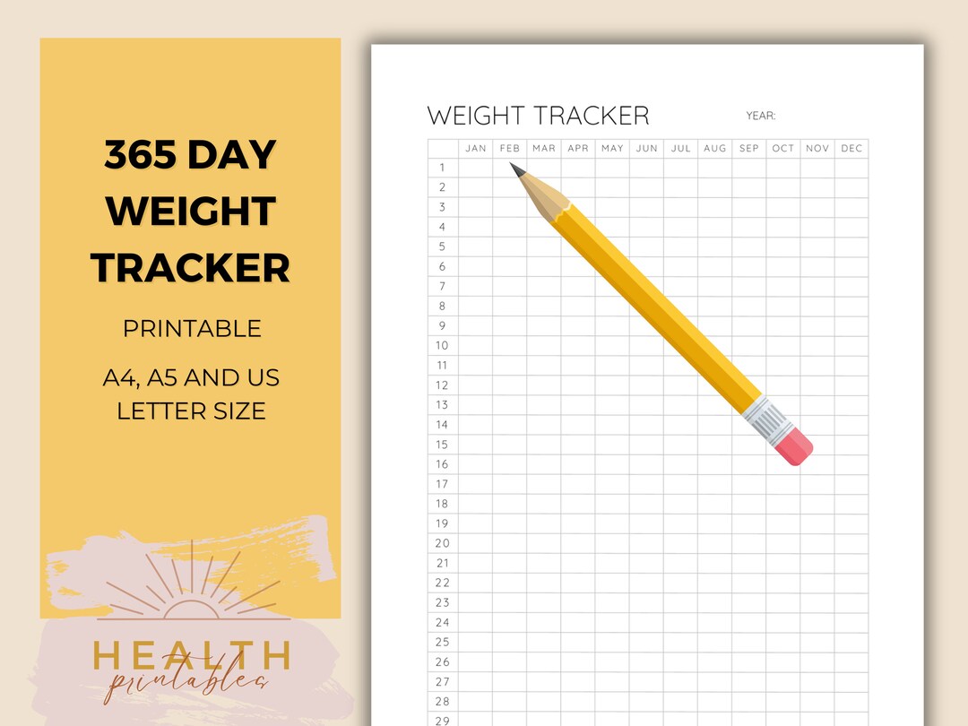 365 Day Weight Tracker Printable, Yearly Weight Track, Weight Loss ...