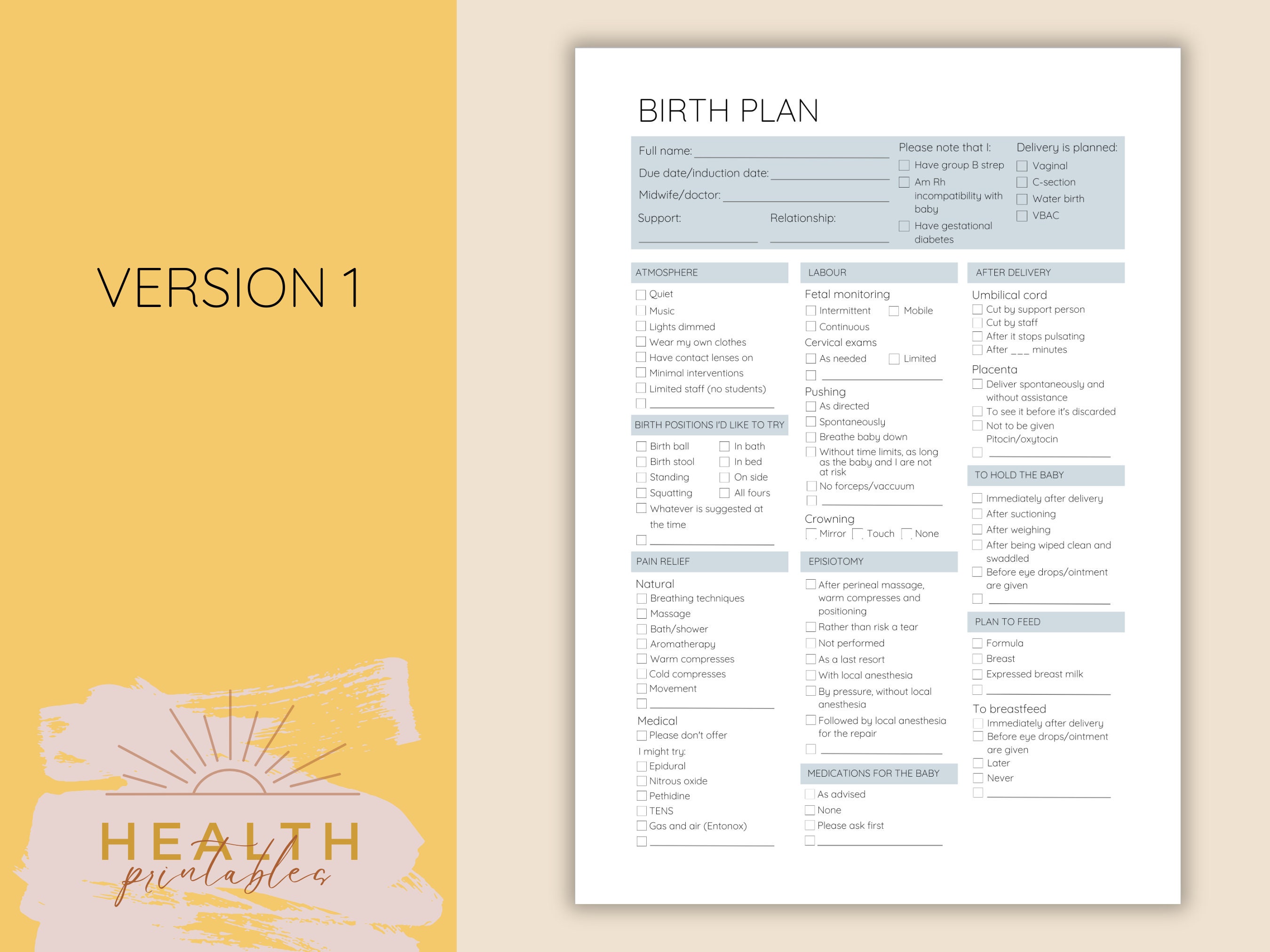Comprehensive Printable Birth Plan Template: Customize Your Labor ...