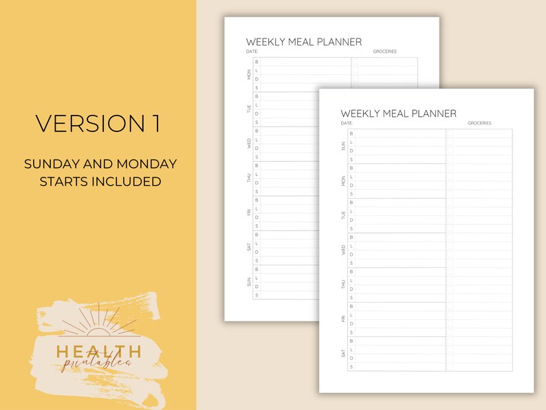 Printable Weekly Meal Planner, Food Diary, Meal Tracker, Food Journal ...