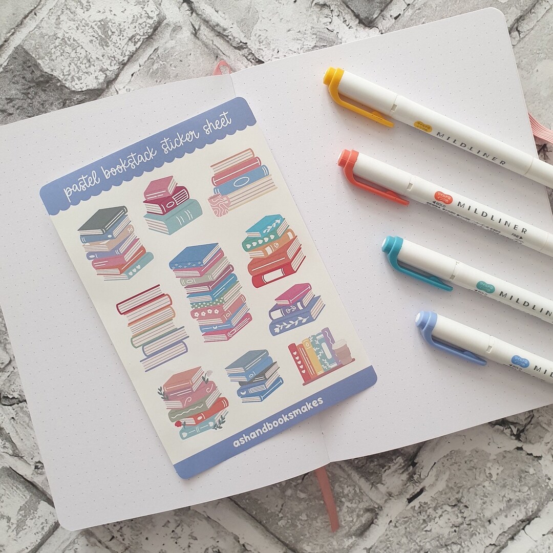 Pastel Bookstack Sticker Sheet - Etsy