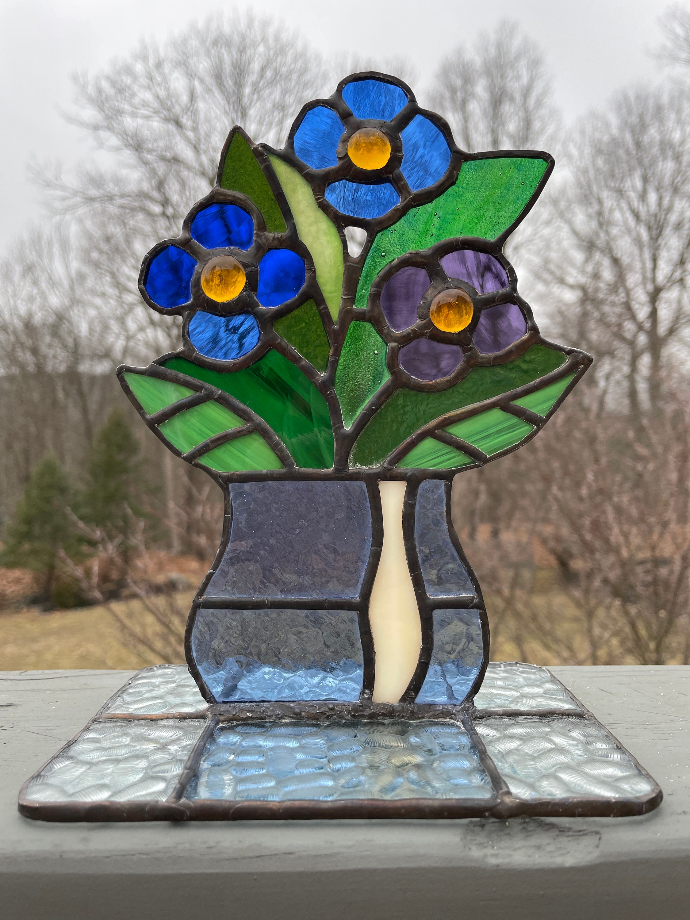 Stained Glass Flower Pot, Free-standing Glass Art, Floral Decor - Etsy