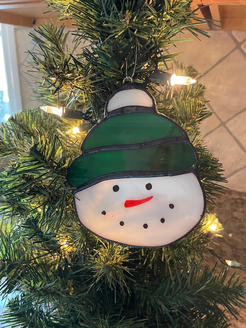 Snowman Stained Glass Christmas Ornament, Suncatcher, Tree Ornament ...