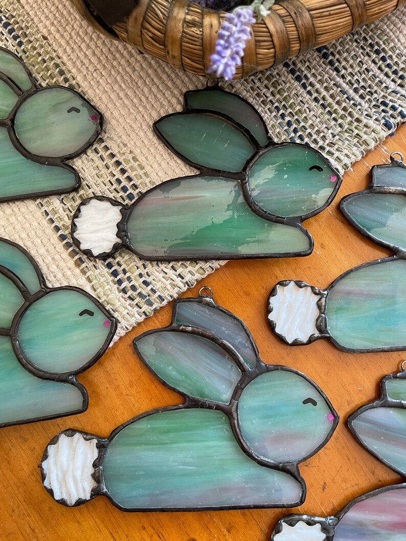 Stained Glass Bunny Rabbit Suncatcher Ornament Easter, Easter Decor ...