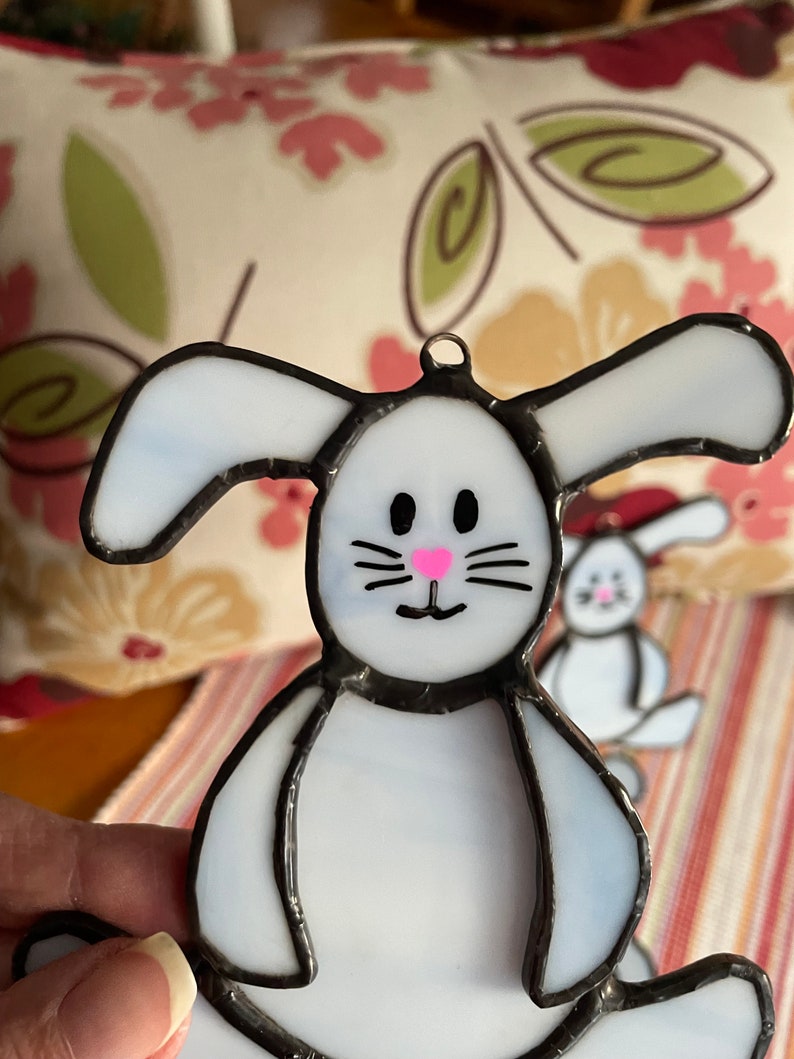 Stained Glass Bunny Rabbit Suncatcher Ornament Easter, Easter Decor ...