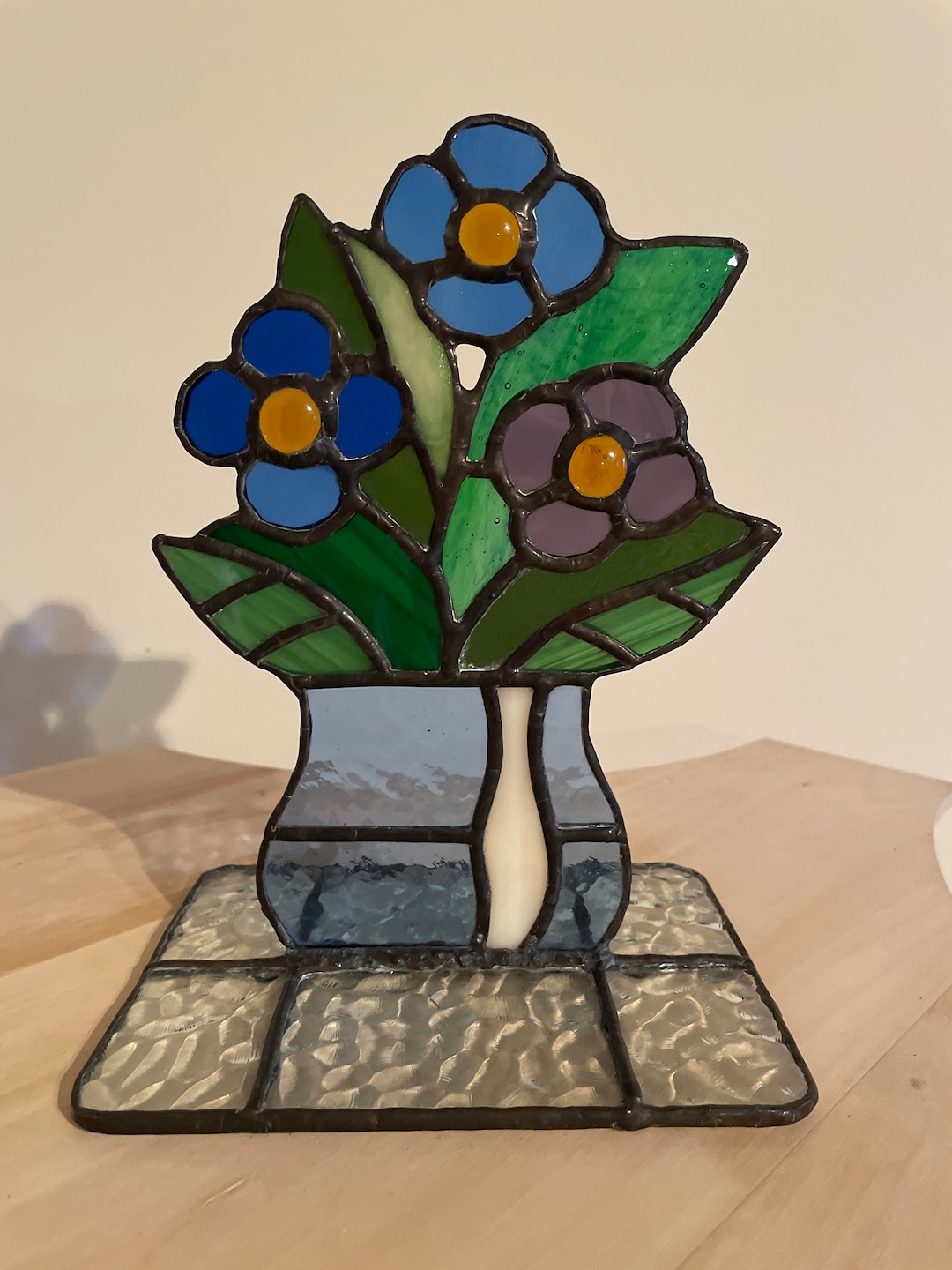 Stained Glass Flower Pot, Free-standing Glass Art, Floral Decor - Etsy