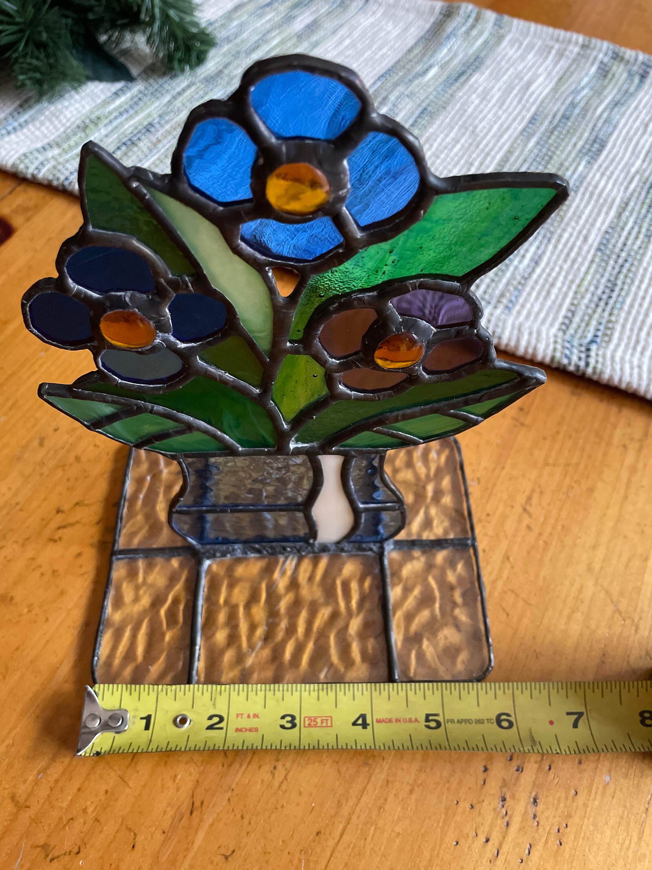 Stained Glass Flower Pot, Free-standing Glass Art, Floral Decor - Etsy