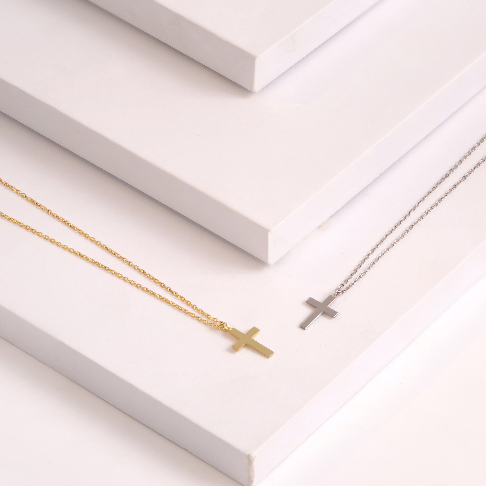 14K Solid Gold Cross Necklace, Cross Necklace, Tiny Cross Necklace ...