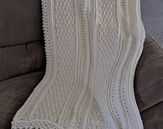 Handmade Crochet Irish Aran Style Blanket With Fringe, Cream Color - Etsy