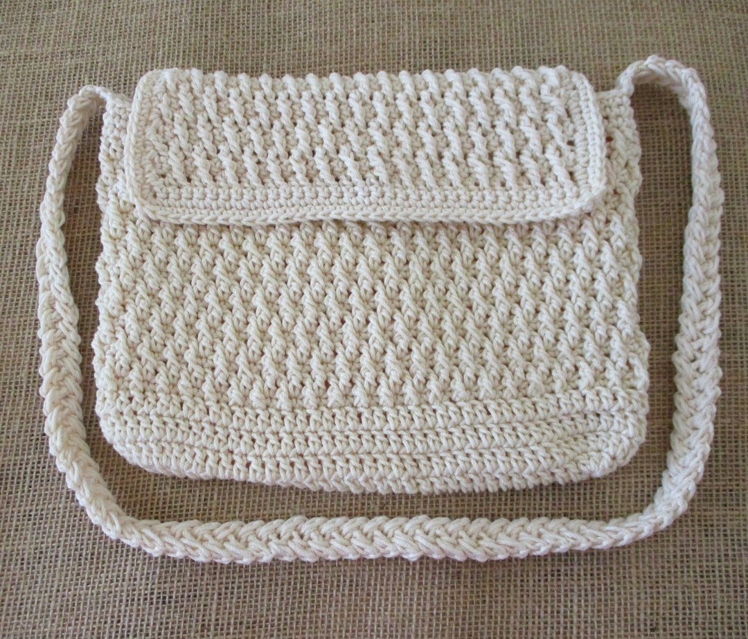 Crochet Shoulder Bag Purse Ecru Cotton - Etsy