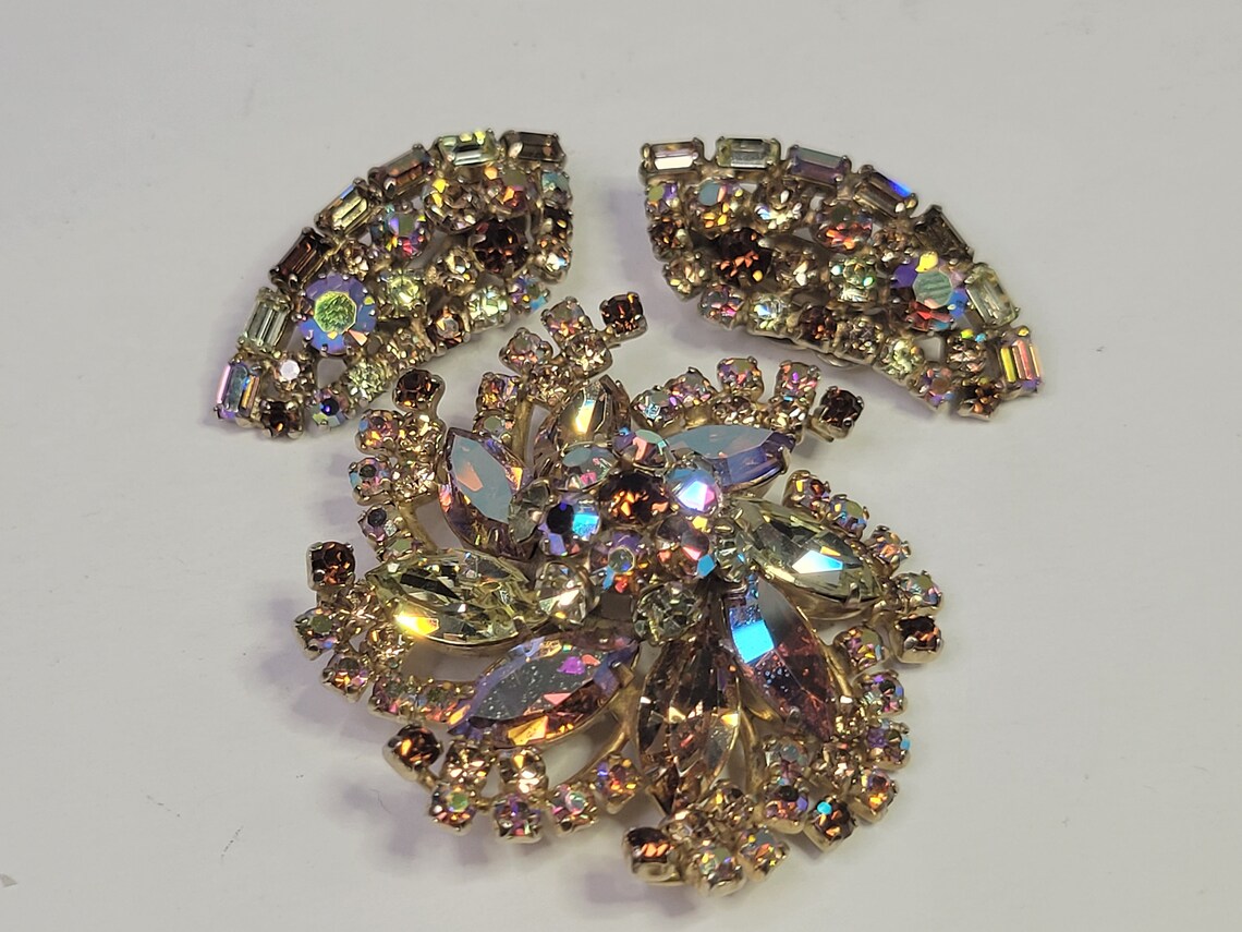 Stunning Vintage Signed Sherman Brooch and Earrings Set. - Etsy