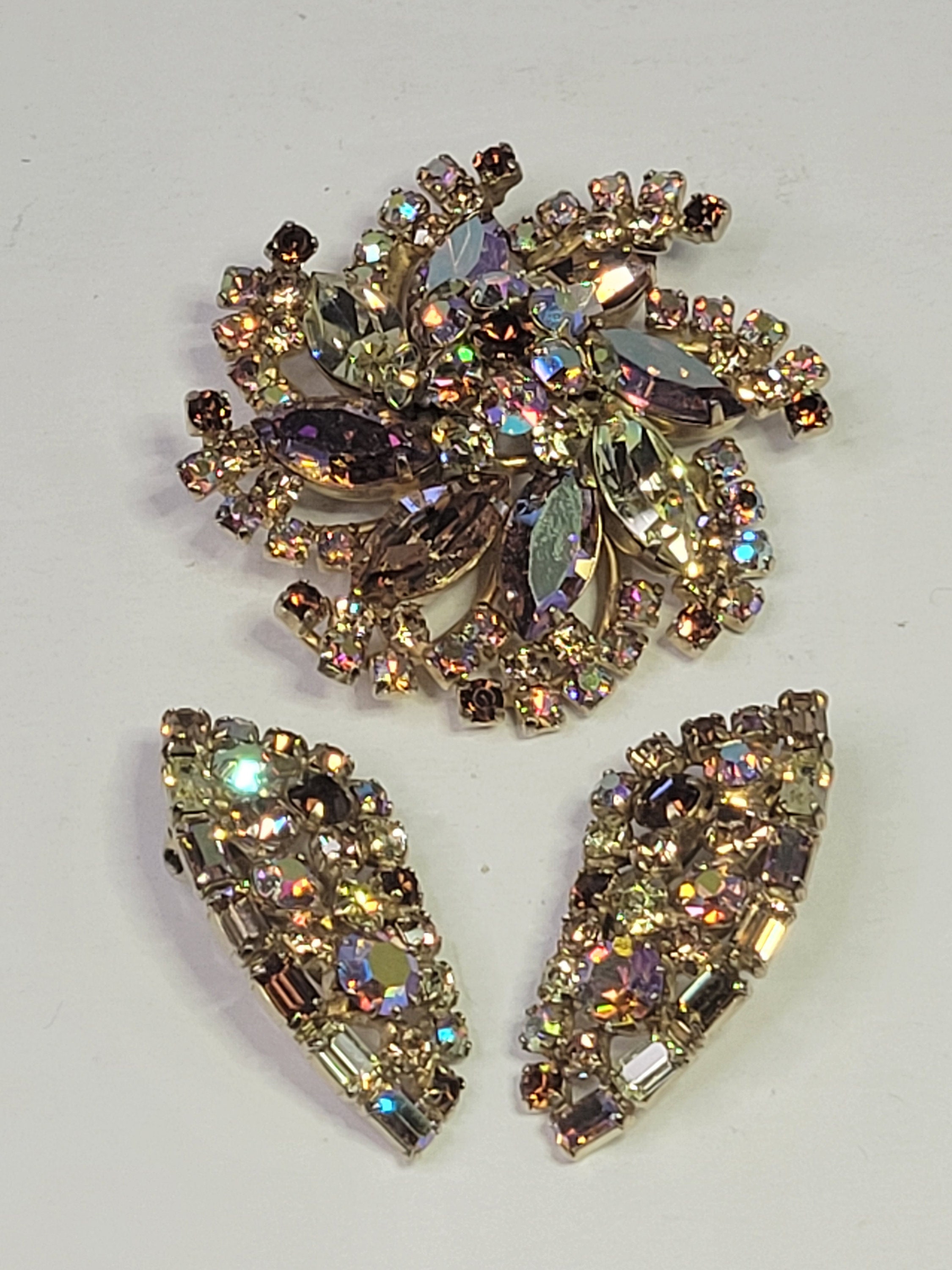 Stunning Vintage Signed Sherman Brooch and Earrings Set. - Etsy