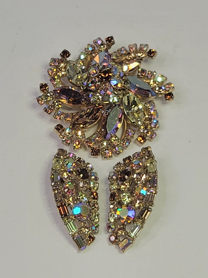 Stunning Vintage Signed Sherman Brooch and Earrings Set. - Etsy