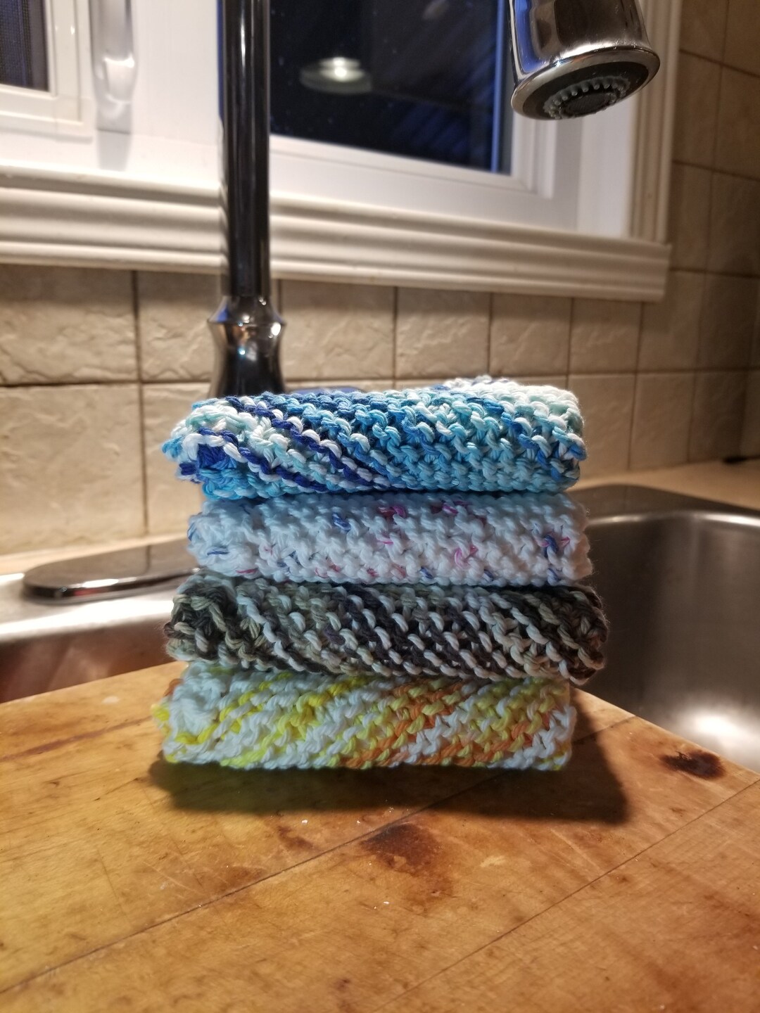 Knitted Dishcloths (pack of 4) / Diagonal Pattern - Etsy