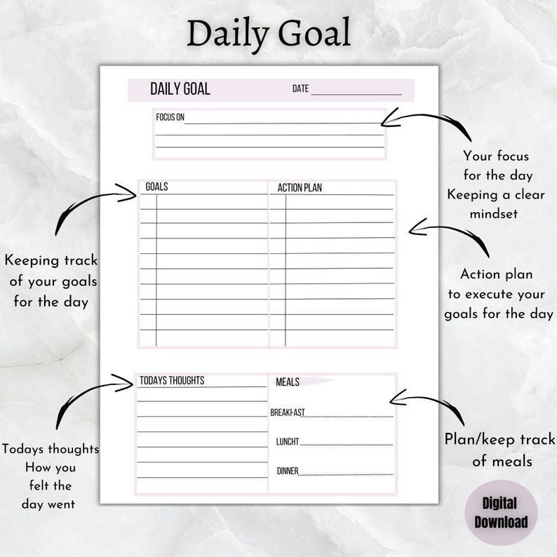 Goal Setting Personal Planner, Printable Daily Weekly Monthly Focus ...