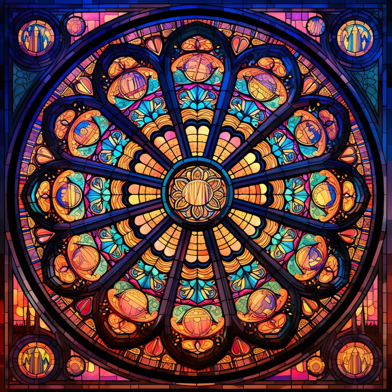 Stained Glass Notre Dame Cathedral Patterns / 12 Digital Papers / Stain ...