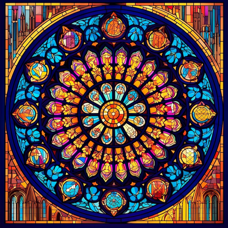 Stained Glass Notre Dame Cathedral Patterns / 12 Digital Papers / Stain ...