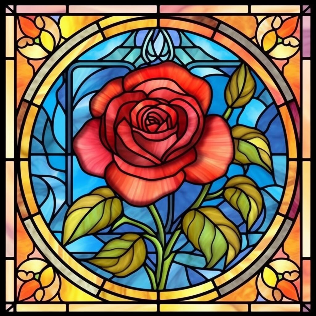 Stained Glass Red Rose / 12 Digital Papers / Stain Glass Patterns ...