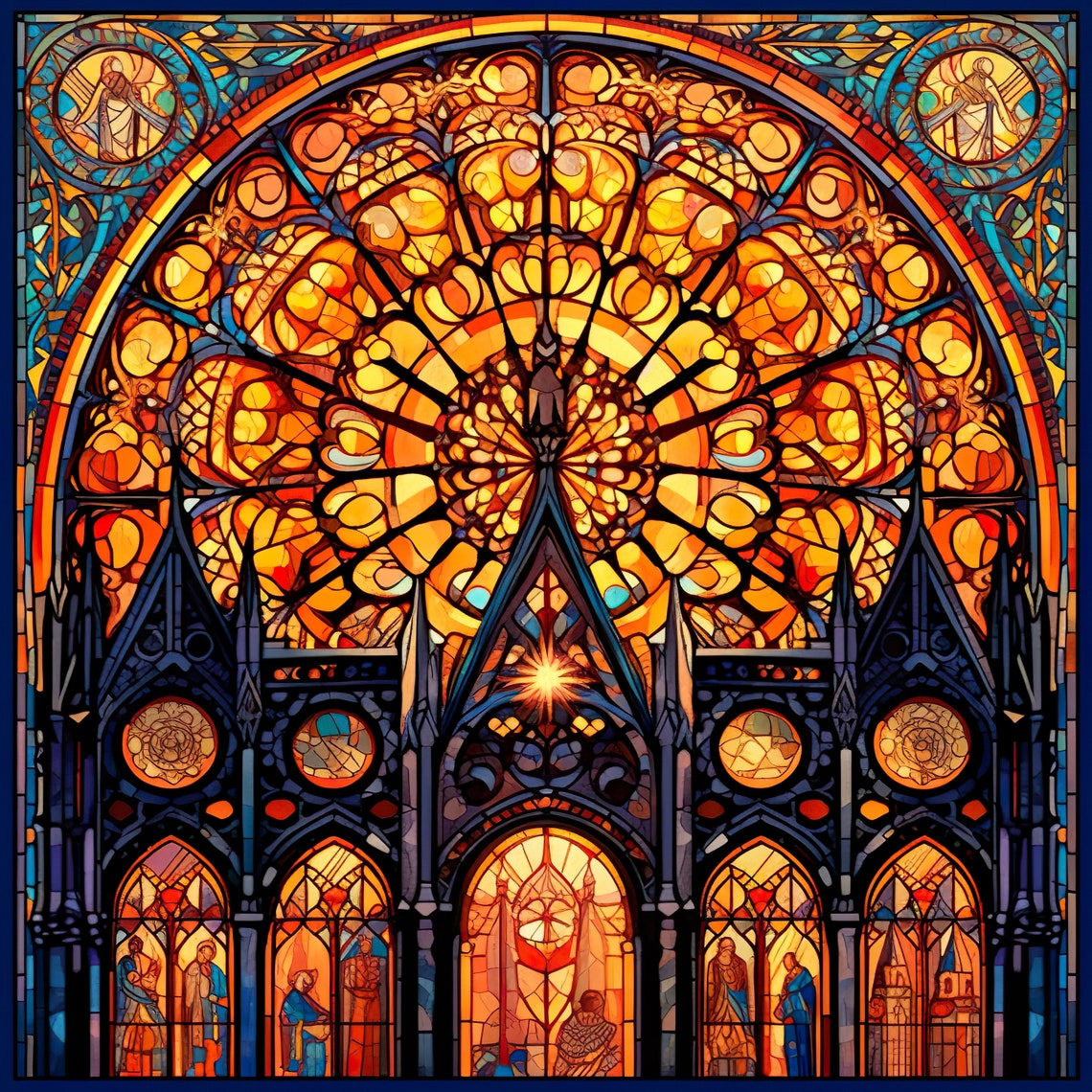 Stained Glass Notre Dame Cathedral Patterns / 12 Digital Papers / Stain ...