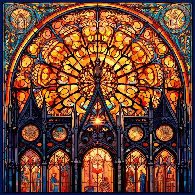 Stained Glass Notre Dame Cathedral Patterns / 12 Digital Papers / Stain ...