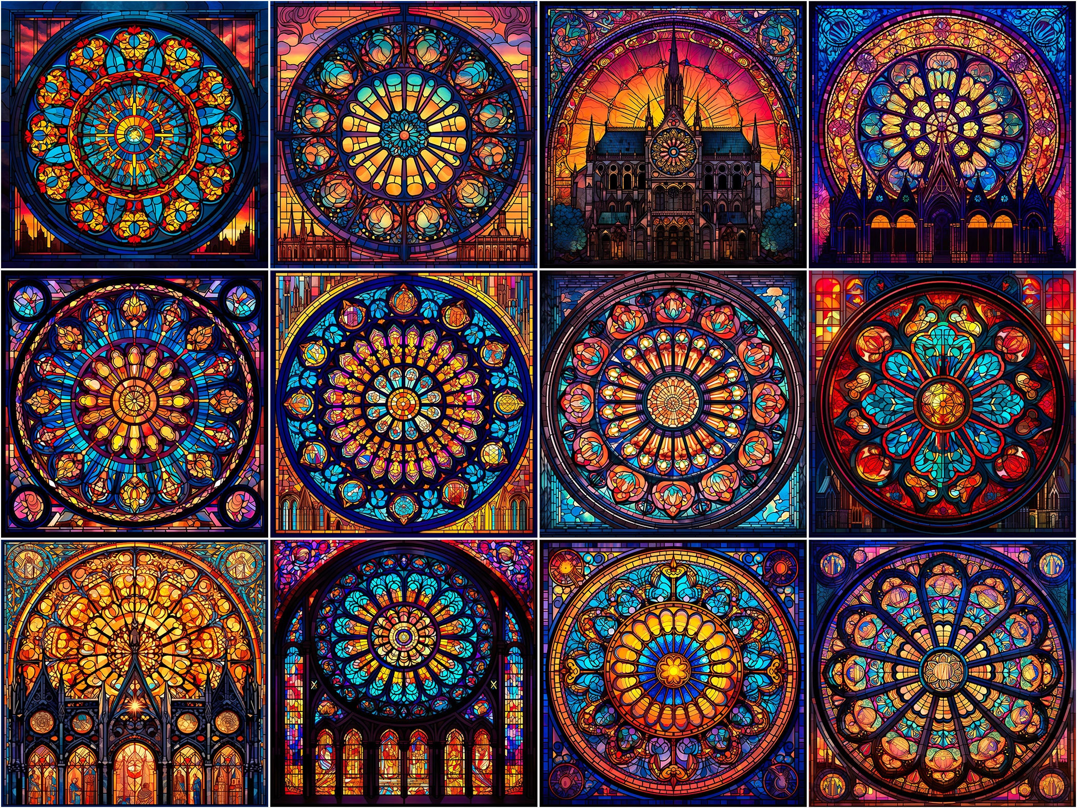 Stained Glass Notre Dame Cathedral Patterns / 12 Digital Papers / Stain ...