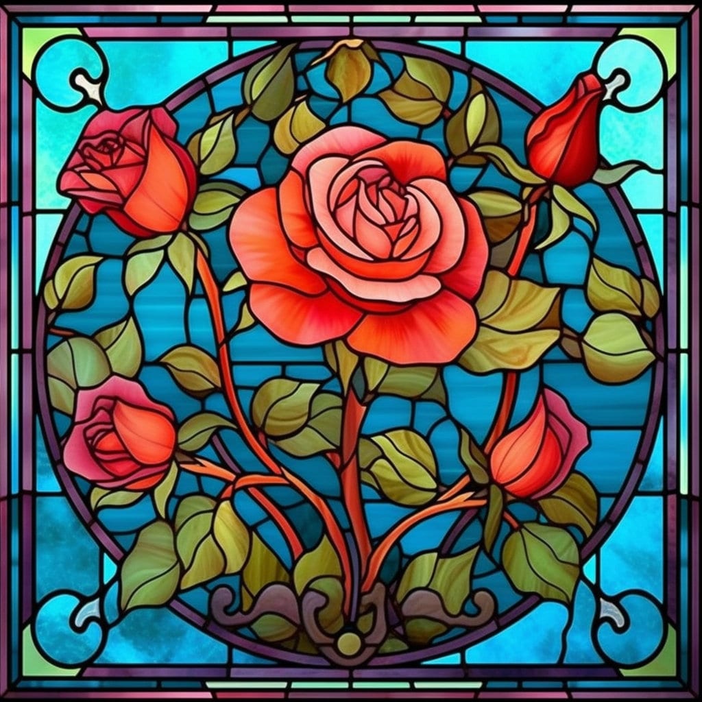 Stained Glass Red Rose / 12 Digital Papers / Stain Glass - Etsy