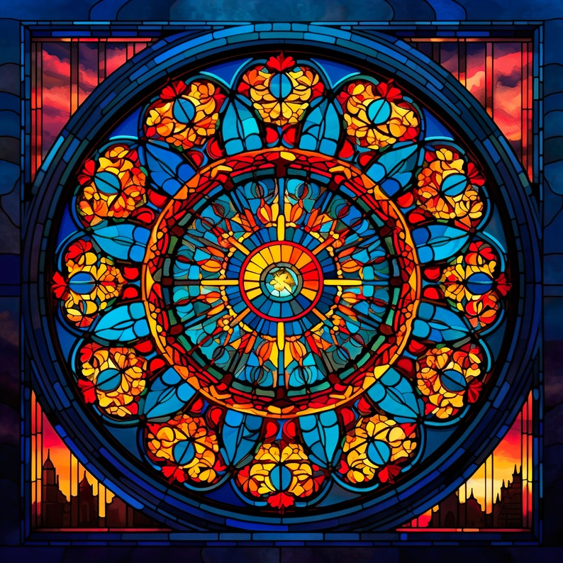 Stained Glass Notre Dame Cathedral Patterns / 12 Digital Papers / Stain ...
