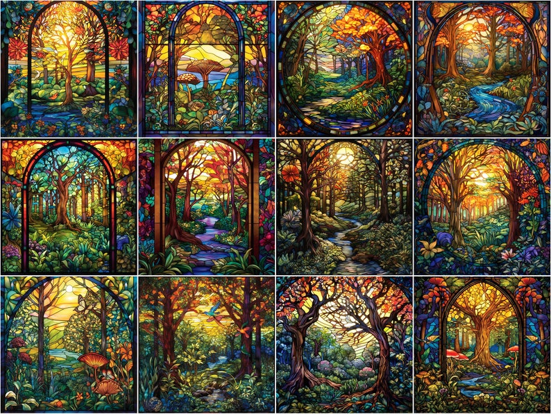 Enchanted Forest Stained Glass / 12 Digital Papers / Forest Decor ...