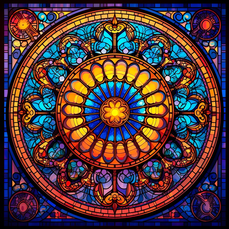 Stained Glass Notre Dame Cathedral Patterns / 12 Digital Papers / Stain ...