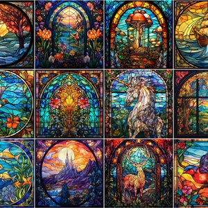 Stained Glass Collection 3 / 12 Digital Papers / Stained Glass Bundle ...