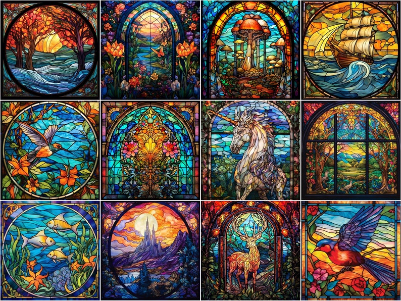 Stained Glass Collection 3 / 12 Digital Papers / Stained Glass Bundle ...