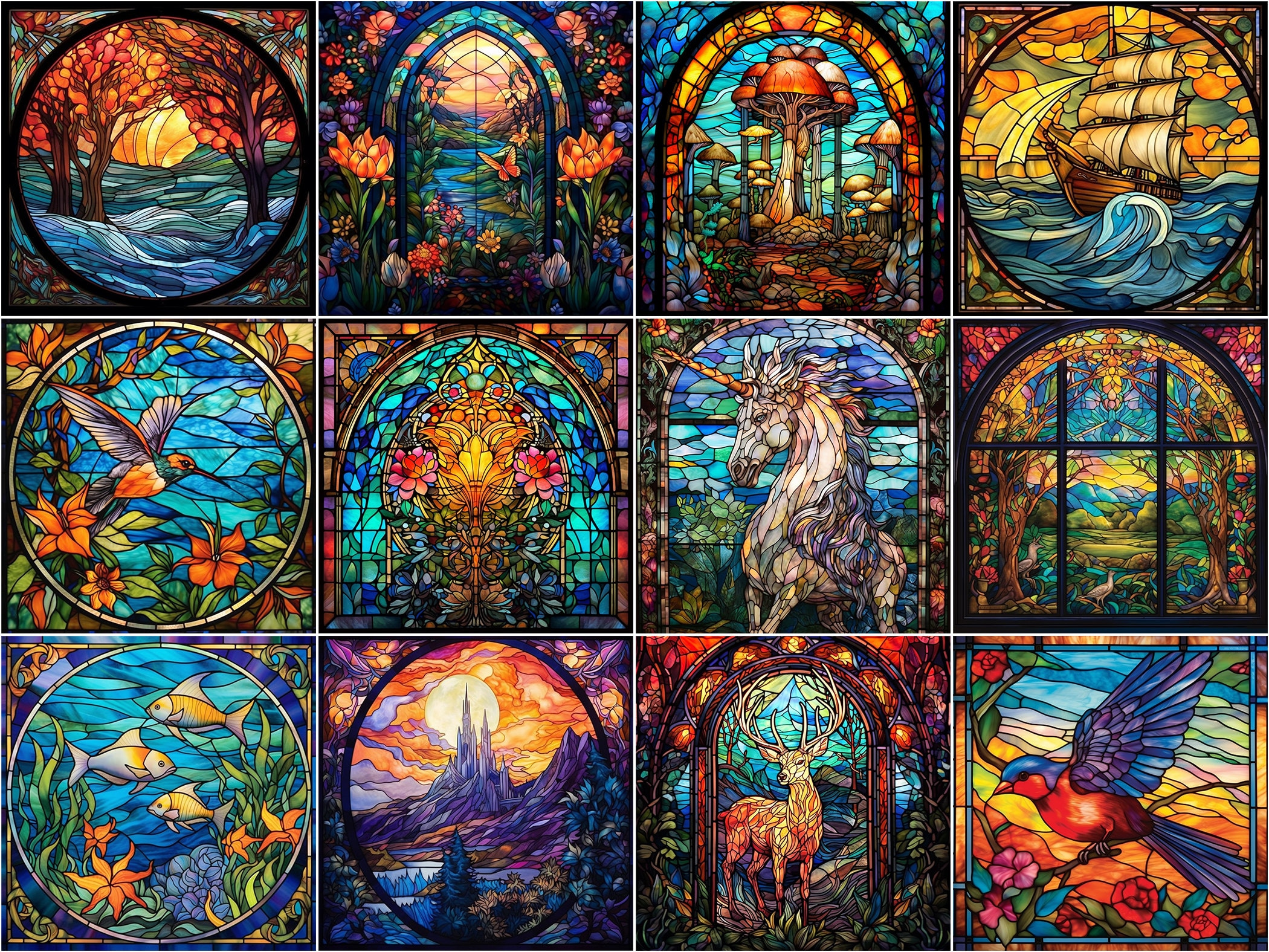 Stained Glass Collection 3 / 12 Digital Papers / Stained Glass Bundle ...